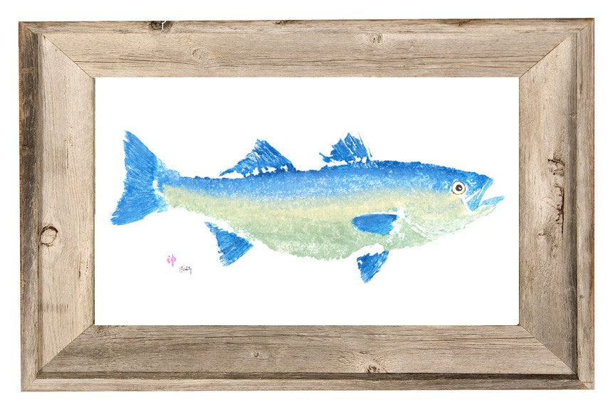 FishAye Striper Framed Print – Rustic Gyotaku Fish Wall Art